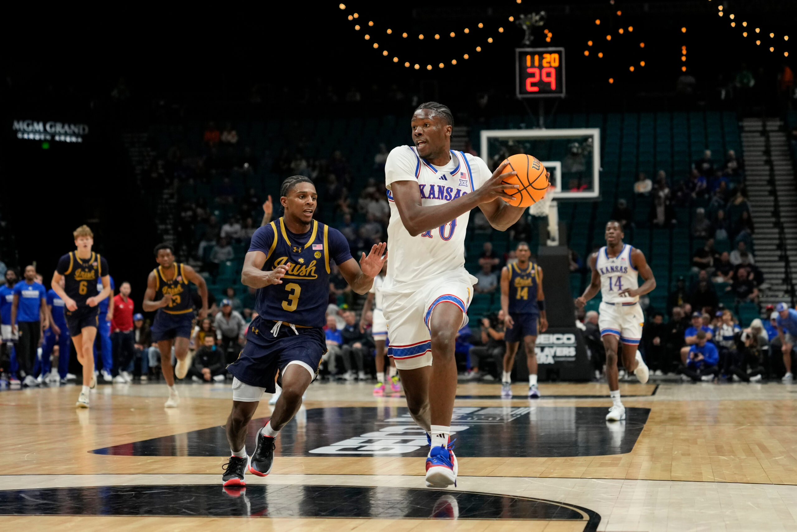 Jayhawks hold off Notre Dame for 71-61 victory in Players Era debut ...